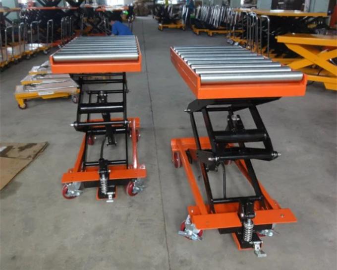 Single Scissor Manual Hydraulic Lift Table Rollers On Platform Casters ...
